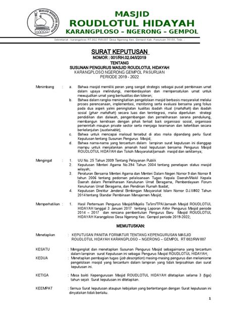 Contoh Sk Pengangkatan Takmir Masjid Vue Con 2017