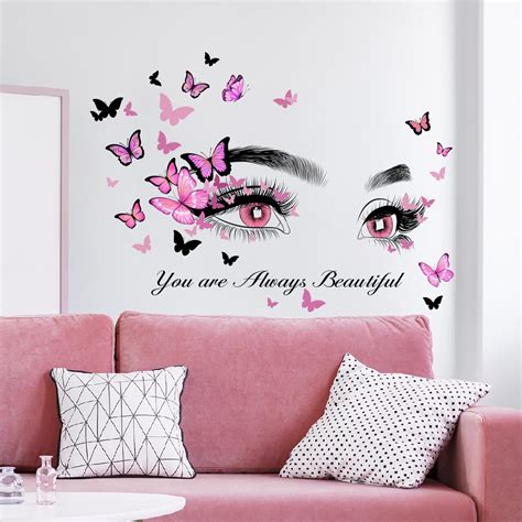 Beautiful Eyelash Eyes Wall Stickers Flying Butterfly Wall