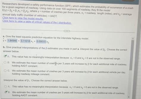 Solved Researchers Developed A Safety Performance Function