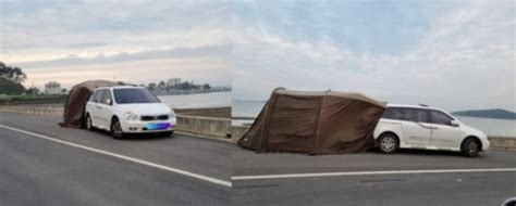 갓길에 주차 후 텐트 설치민폐 차박족 논란 아차車