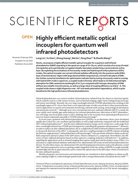 Pdf Highly Efficient Metallic Optical Incouplers For Quantum Well Infrared Photodetectors