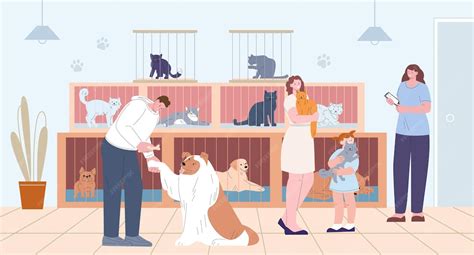 Haustiere Die Aus Einem Tierheim Adoptiert Wurden Menschen Halten Kätzchen Und Hunde