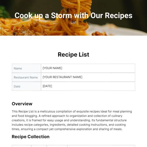 Free Recipe List Template To Edit Online