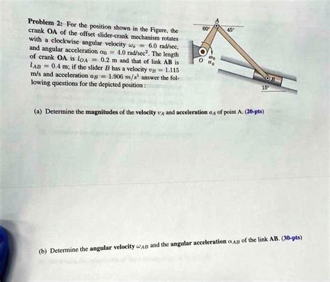 Problem 2 For The Position Shown In The Figure The Crank Oa Of The Offset Slider Crank