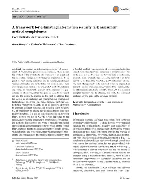 paper a framework for estimating information security risk assessment