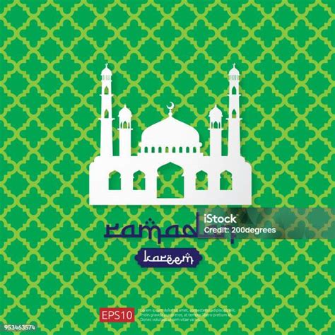 라마단 카림 인사말 카드입니다 달과 돔 모스크의 실루엣 요소와 이슬람 배너 디자인 배경 벡터 일러스트 레이 션입니다 0명에 대한 스톡 벡터 아트 및 기타 이미지 Istock