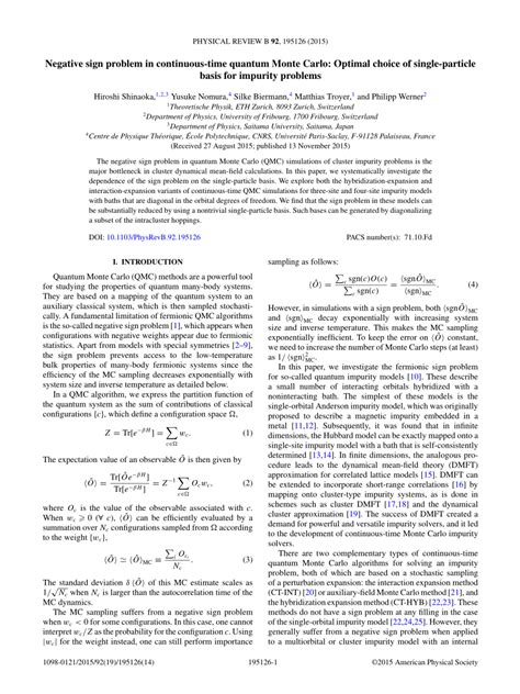Pdf Negative Sign Problem In Continuous Time Quantum Monte Carlo Optimal Choice Of Single