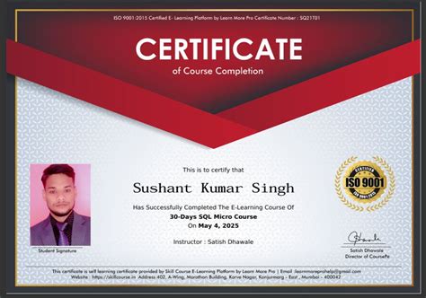 Sql Dataanalysis Techskills Certification Learningjourney Sushant Kumar Singh