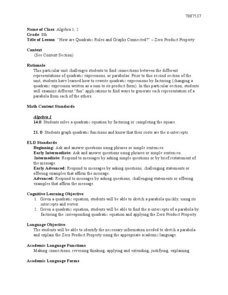 Quadratic Rules And Graphs Lesson Plan For 9th 11th Grade Lesson Planet