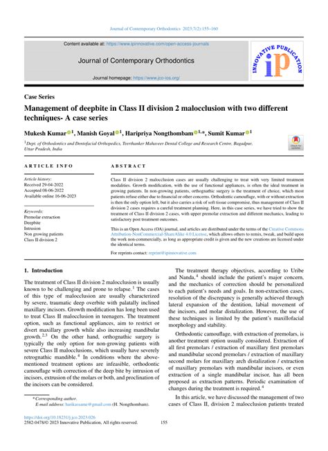 Pdf Management Of Deepbite In Class Ii Division 2 Malocclusion With Two Different Techniques