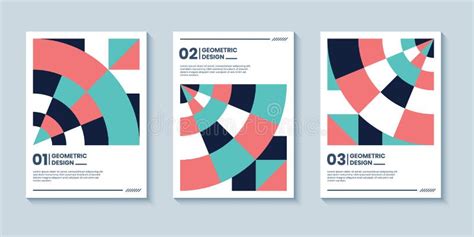 Set Of Three Abstract Retro Style Covers Backgrounds With Geometric Shape Colorful Geometry