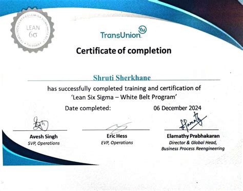 shruti howal sherkhane on linkedin just completed my lean six sigma