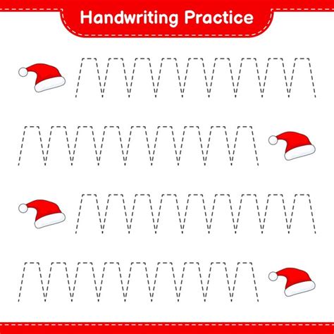 필기 연습 산타 모자 교육 어린이 게임 인쇄용 워크 시트 벡터 일러스트 레이 션의 추적 라인 프리미엄 벡터