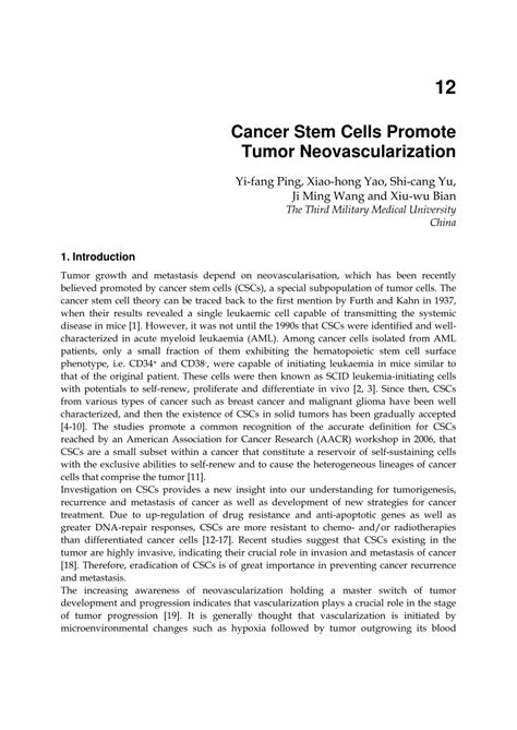 Pdf Cancer Stem Cells Promote Tumor Neovascularization