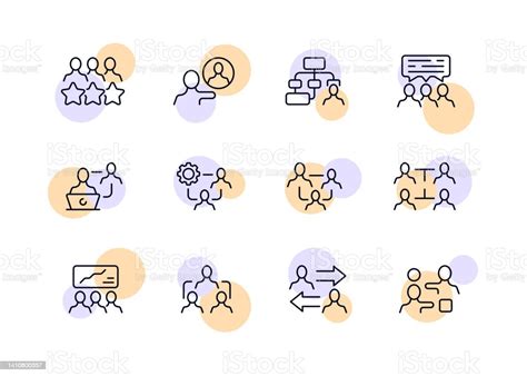 회사 세트 아이콘에서 작업합니다 별 업적 통신 연설 거품 교환 정보 장비 원격 작업 비즈니스 개념 비즈니스 및 광고에 대한 벡터