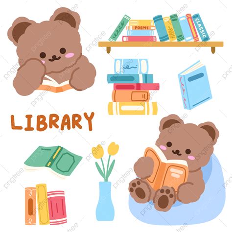 도서관에서 책을 읽는 곰 한국어 스티커 일러스트 귀여운 곰 독서 곰 책을 읽고 Png 일러스트 및 Psd 이미지 무료 다운로드 Pngtree