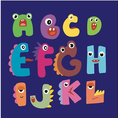 컬러풀 몬스터 알파벳 벡터 일러스트레이션 무료 벡터