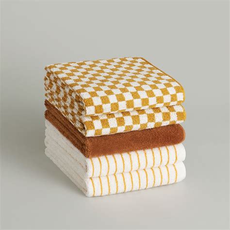 페이스 타월 5p기획 아몬드 옐로우 스트라이프 캐러멜 체커보드 시그니처 고밀도 고중량 세안 타월 솔리드 스트라이프 감도 깊은 취향 셀렉트샵 29cm