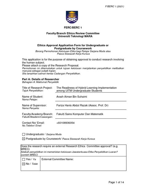 Rec Form Uitm 2022 Pdf Educational Technology Learning