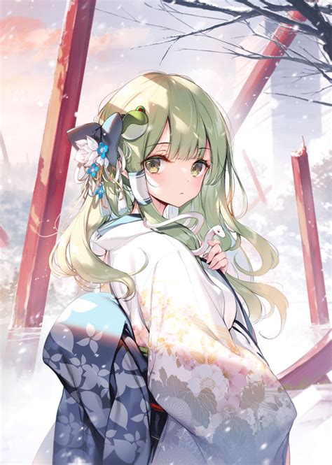 Ke Ta Kochiya Sanae Touhou Commentary Request 1girl Blue Sash