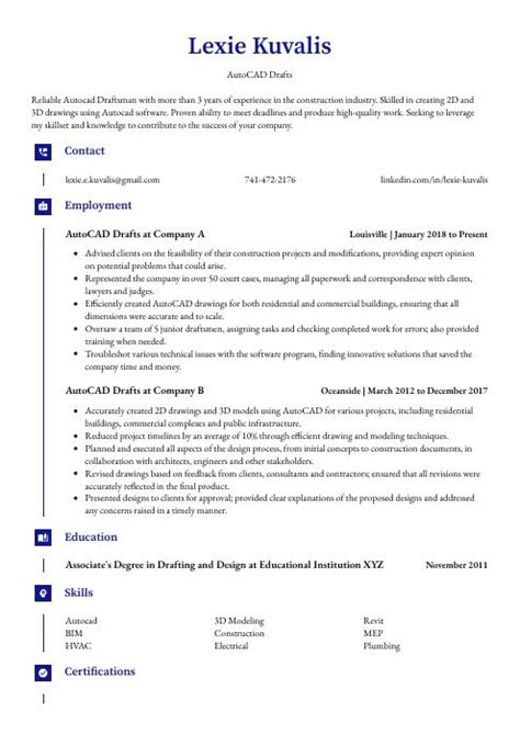 Autocad Draftsman Resume Cv Example And Writing Guide