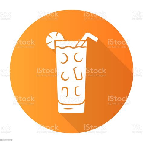 하이볼 유리 오렌지 플랫 디자인 긴 그림자 문말 아이콘칵테일 레몬과 빨대의 조각과 여름 얼음 상쾌한 청량 음료 진과 강장제