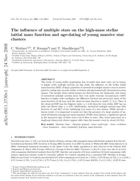 Pdf The Influence Of Multiple Stars On The High Mass Stellar Initial Mass Function And Age