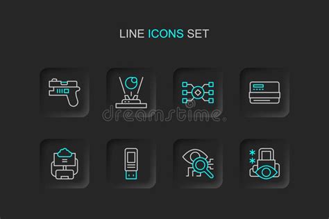 Set Line Cyber Security Eye Scan Usb Flash Drive Cloud Database