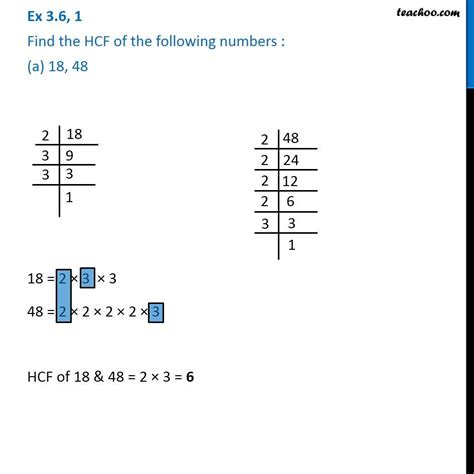 ex 3 6 1 find the hcf of the following numbers class 6 teachoo
