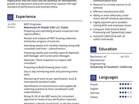 Mep Engineer Resume Sample In 2025 Resumekraft