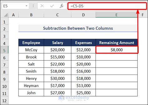 How To Create A Subtraction Formula In Excel 7 Methods