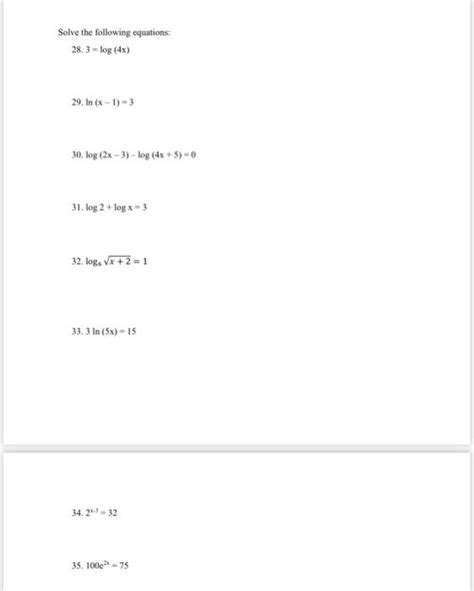 solved solve the following equations 28 3 log 4x 29