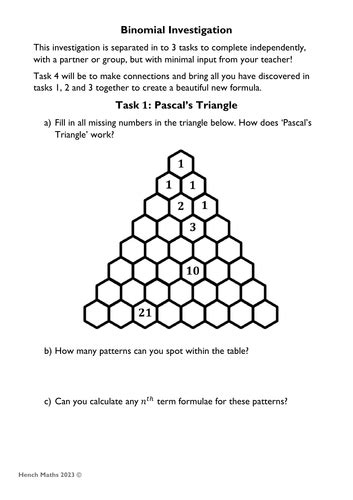 Binomial Expansion Discover The Formula Investigation Worksheet