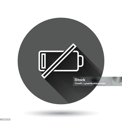 플랫 스타일의 배터리 충전 아이콘 긴 그림자 효과와 검은 둥근 배경에 전원 레벨 벡터 그림 리튬 어큐뮬레이터 서클 버튼 비즈니스 개념 배터리 전원에 대한 스톡 벡터 아트 및