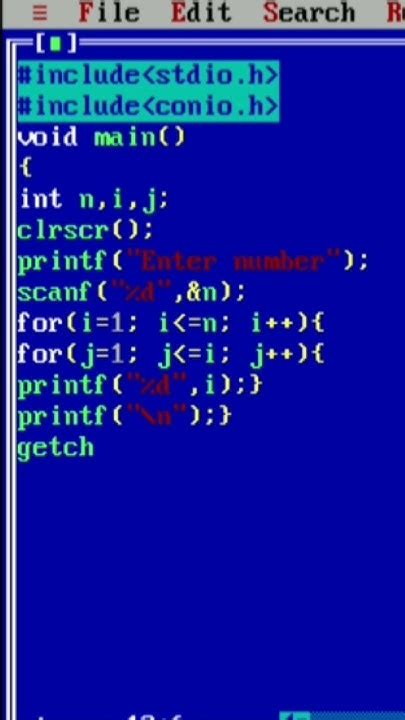 Write A Program C Language In Print Half Pyramid Using Numbers😎trending Shortvideo