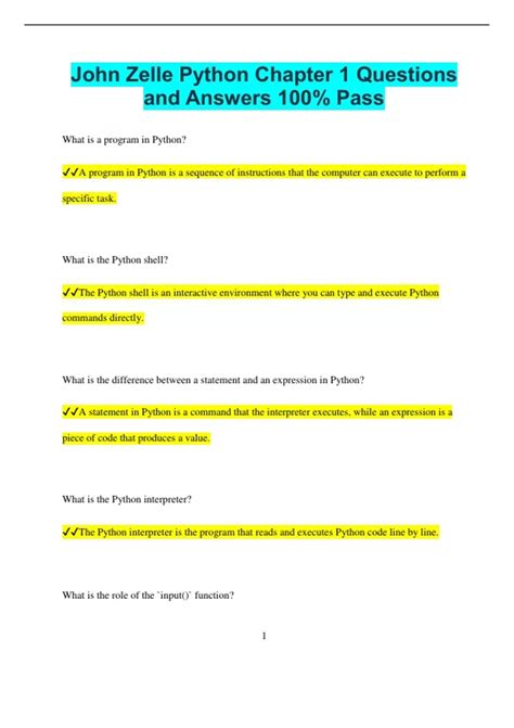 John Zelle Python Chapter 1 Questions And Answers 100 Pass John Zelle Python Chapter 1