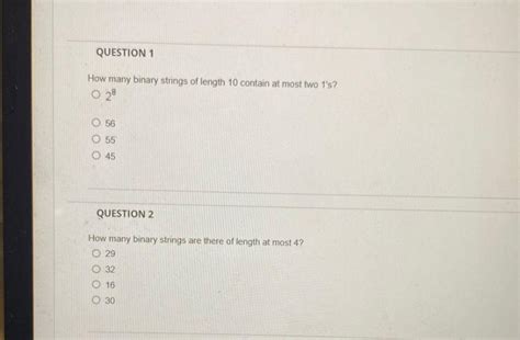 Solved Question 1 How Many Binary Strings Of Length 10