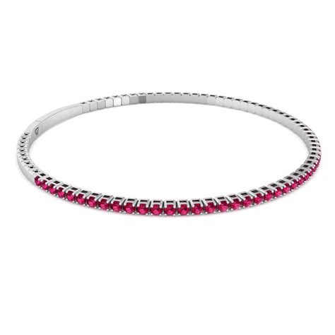 Rossa Flexible Natural Red Ruby Bangle In 14k Solid Gold