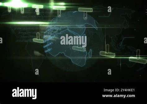Digital Data Streams And Coding Animation Over Rotating Globe And World