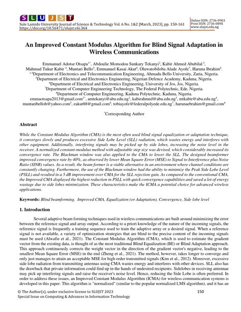 Pdf An Improved Constant Modulus Algorithm For Blind Signal