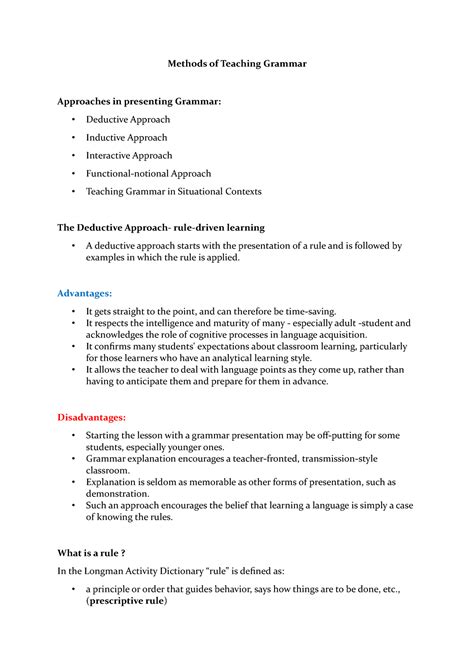 Teaching And Assessment Of Grammar Methods Of Teaching Grammar Methods Of Teaching Grammar