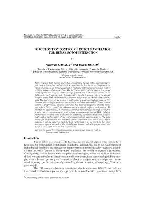 Pdf Forceposition Control Of Robot Manipulator Implicit Or Position Based Force Control
