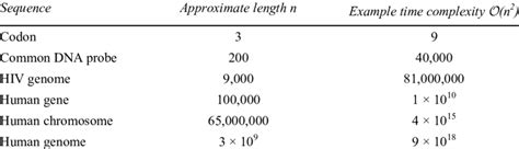 sequence length and example time complexity download table