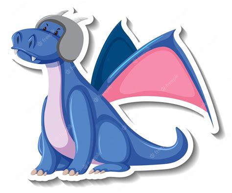 귀여운 블루 드래곤 만화 캐릭터 스티커 무료 벡터