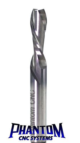 3 8 Spiral Plunge CNC Router Bit 3 8 Sh X 1 1 4 CL 3 Long 2 Flute Down Cut Phantom CNC Systems