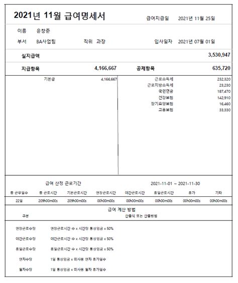 급여명세서임금명세서 교부의무화 양식 적용되나요 다우오피스 고객케어라운지