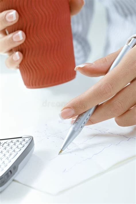 Female Hand Drawing Graph Stock Image Image Of Cellphone