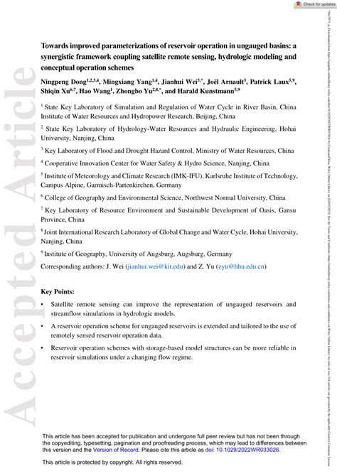 Pdf Toward Improved Parameterizations Of Reservoir Operation In