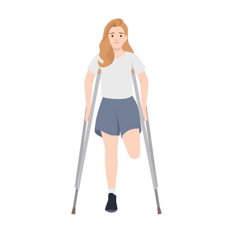 Woman With Long Hair And A Calm Expression Uses Crutches To Support