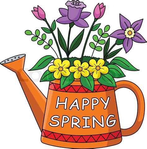 Happy Spring Flower Cartoon Colored Clipart Stock Vector Colourbox